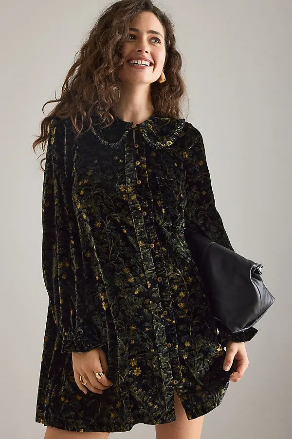 the keira long-sleeve velvet mini dress by pilcro Pilcro Keira Long-Sleeve Velvet Mini Dress In Green Pattern - 61% Off