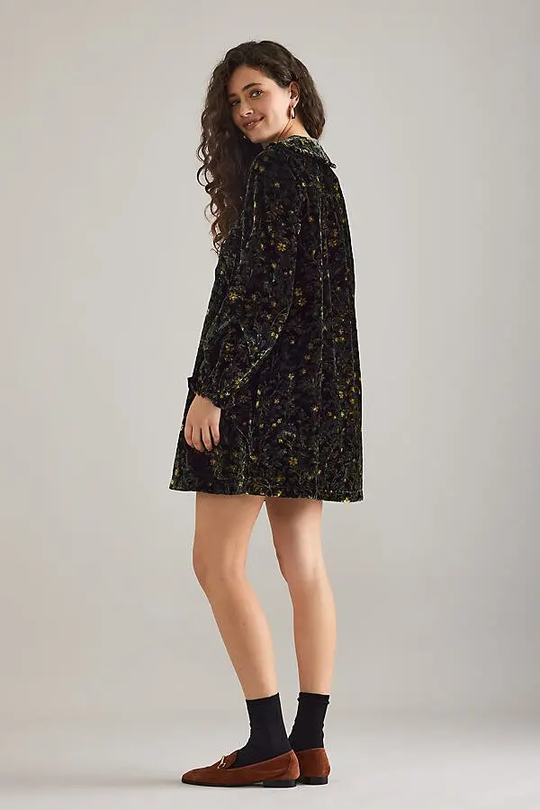 the keira long-sleeve velvet mini dress by pilcro Pilcro Keira Long-Sleeve Velvet Mini Dress In Green Pattern - 61% Off