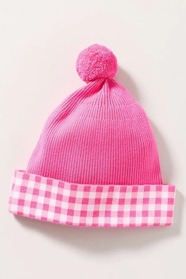 Beach Riot Plaid Pom Pom Beanie - Pink Gingham