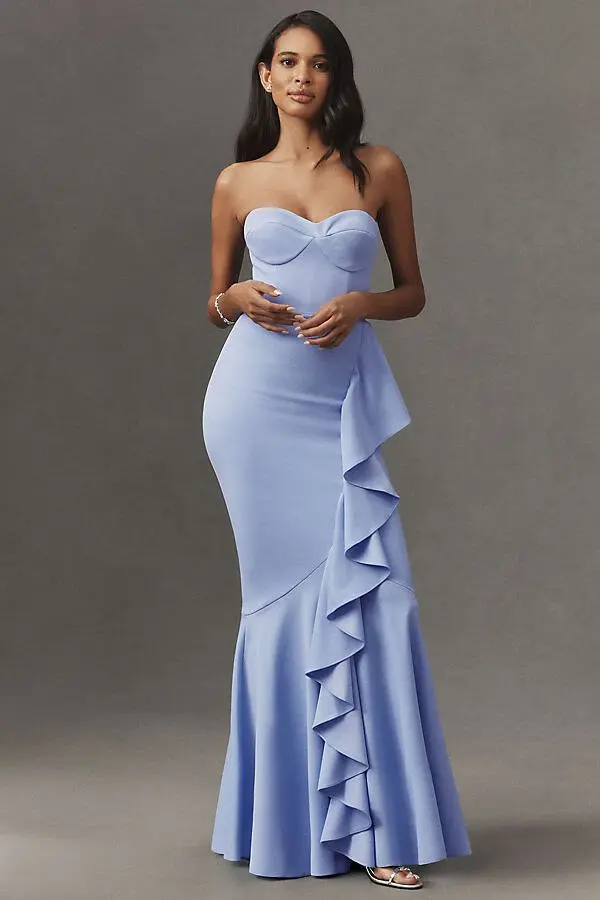 Dress The Population Paris Strapless Mermaid Maxi Dress - Light Blue