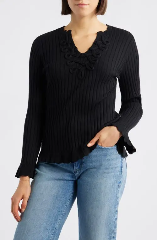 Wit & Wisdom Soutache Ribbed Sweater - Black