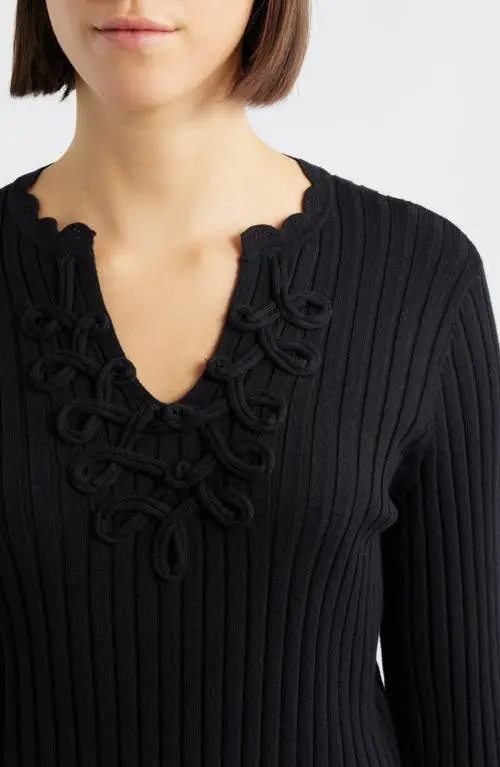 Wit & Wisdom Soutache Ribbed Sweater - Black