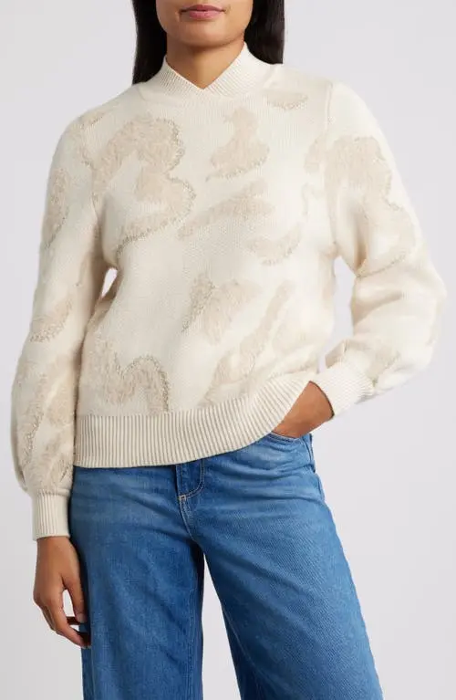 Wit & Wisdom Metallic Jacquard Relaxed Sweater - Ecru