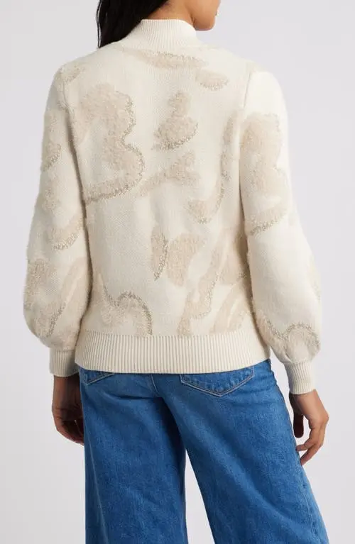 Wit & Wisdom Metallic Jacquard Relaxed Sweater - Ecru