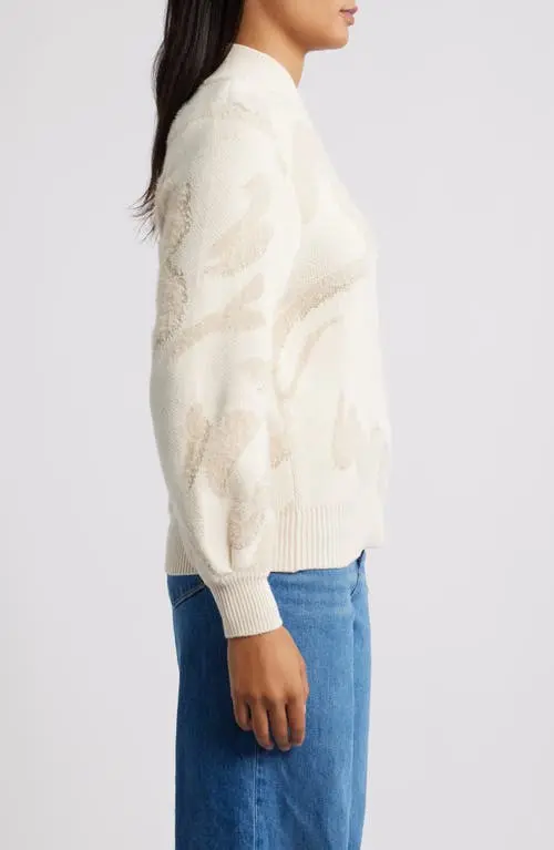 Wit & Wisdom Metallic Jacquard Relaxed Sweater - Ecru
