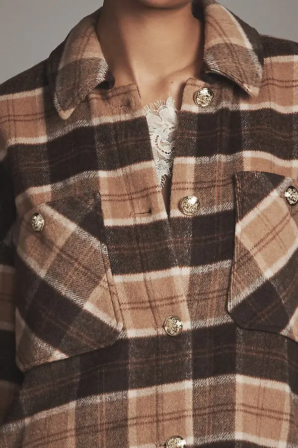 Avec Les Filles Oversized Plaid Wool Blend Shacket Jacket