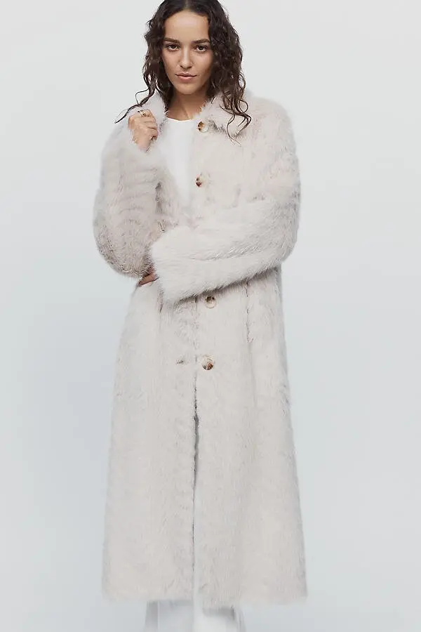 Maeve Faux Fur Channeled Long Coat - Neutral Pattern