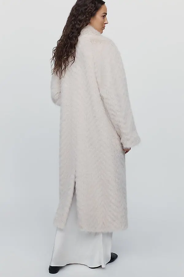 Maeve Faux Fur Channeled Long Coat - Neutral Pattern