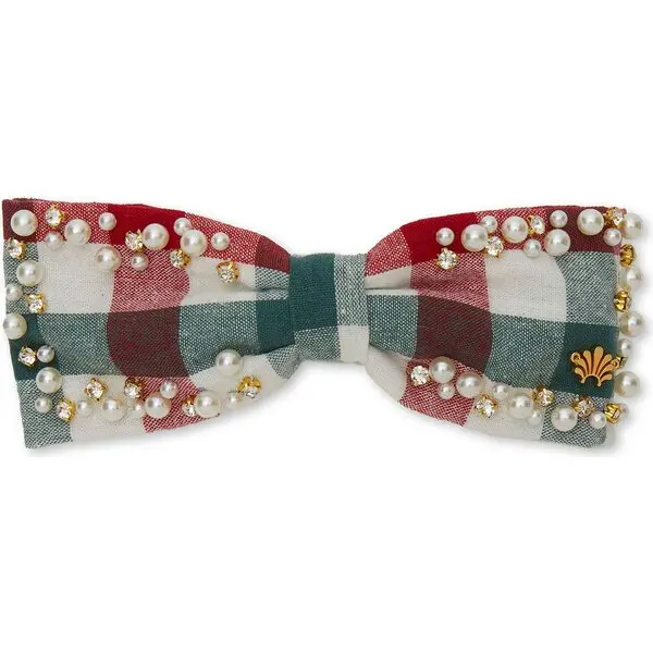 Lele Sadoughi Ella Imitation Pearl Sprinkle Bow Barrette - Christmas Gingham