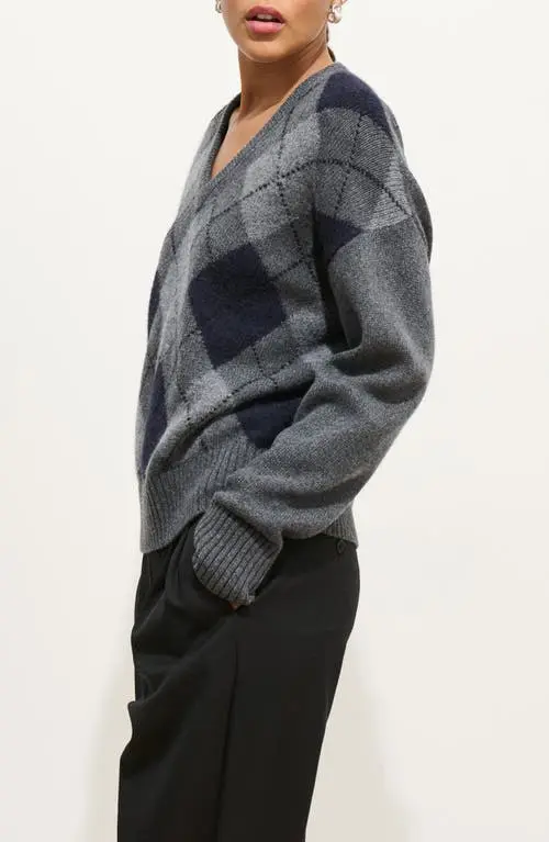 ALEX MILL Campbell Argyle Wool-blend V-neck Sweater - Storm Grey Multi
