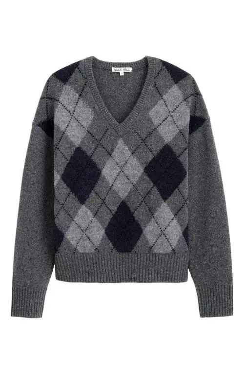 ALEX MILL Campbell Argyle Wool-blend V-neck Sweater - Storm Grey Multi