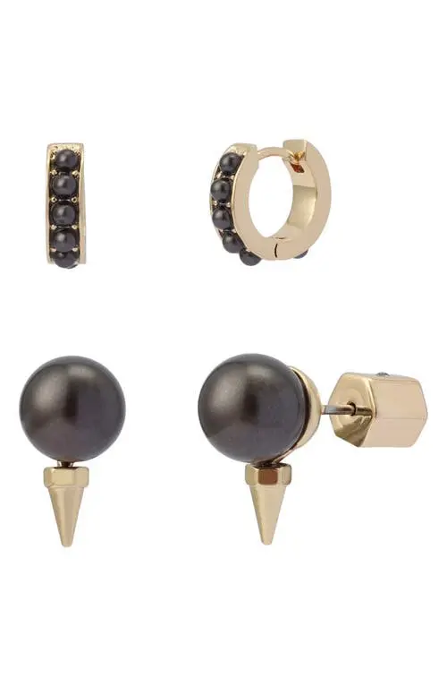 ALLSAINTS Studded Faux Pearl Earrings Set - Gold/grey Pearl