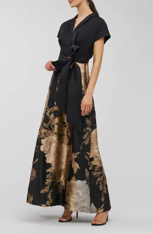 Kay Unger Samira Tie Belt Gown In Black/Gold - 50% Off | Editorialist