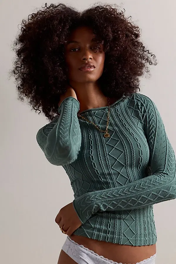 Free People So Soft Seamless Modal Cable Long Sleeve - Dried Pine