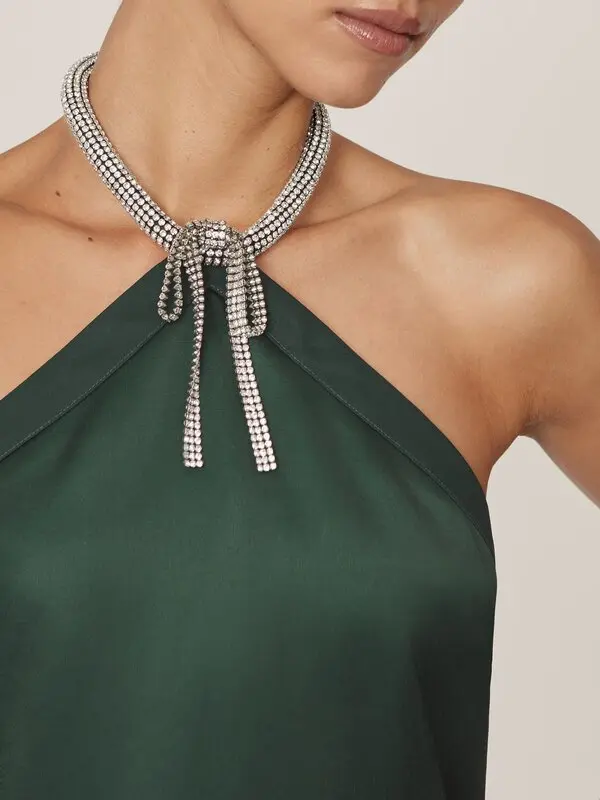 REISS Sina Satin Crystal-necklace Mini Dress - Green