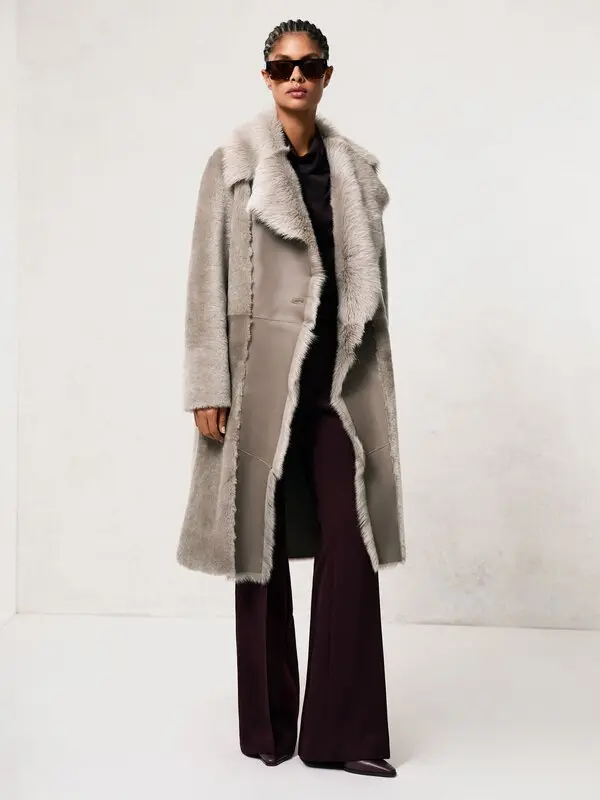 REISS Elia Shearling And Leather Coat - Neutral
