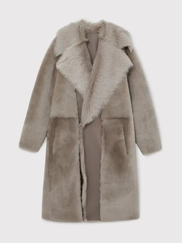 REISS Elia Shearling And Leather Coat - Neutral