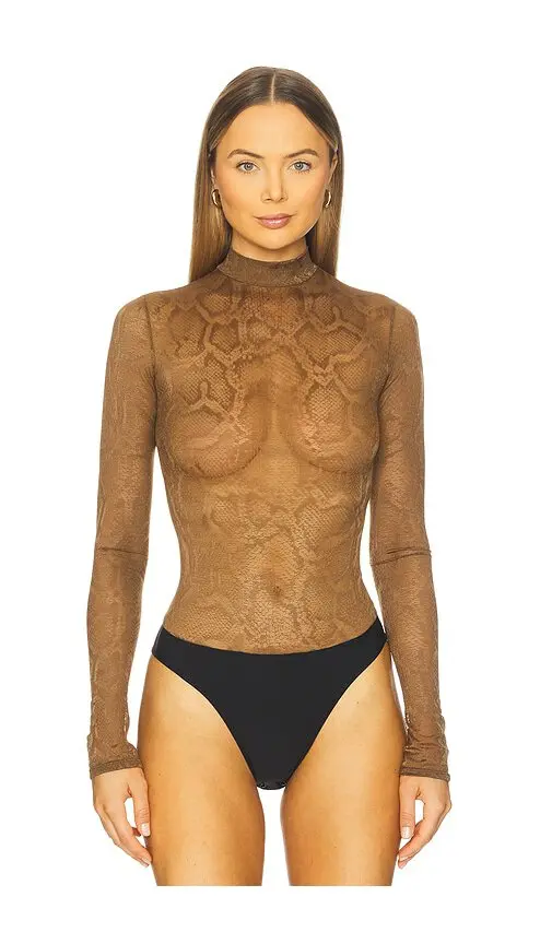 Lapointe Snake Lace Mock Neck Bodysuit