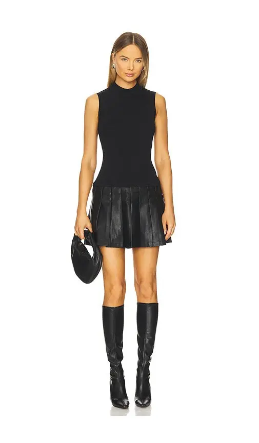Buy MILLY Leather Pleated Skirt Knit Dress - Black At 38% Off | Editorialist