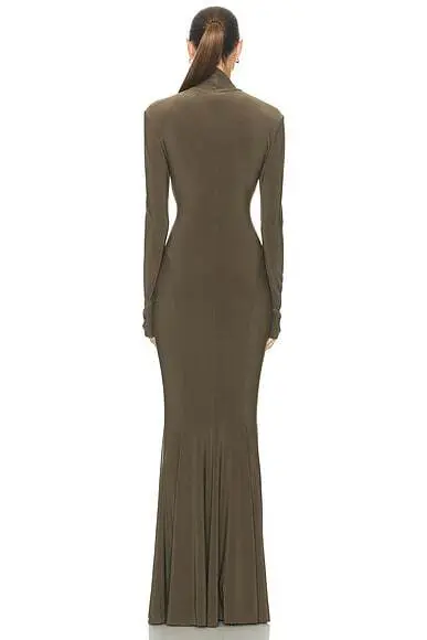 Norma Kamali Long Sleeve Turtleneck Fishtail Gown - Bark