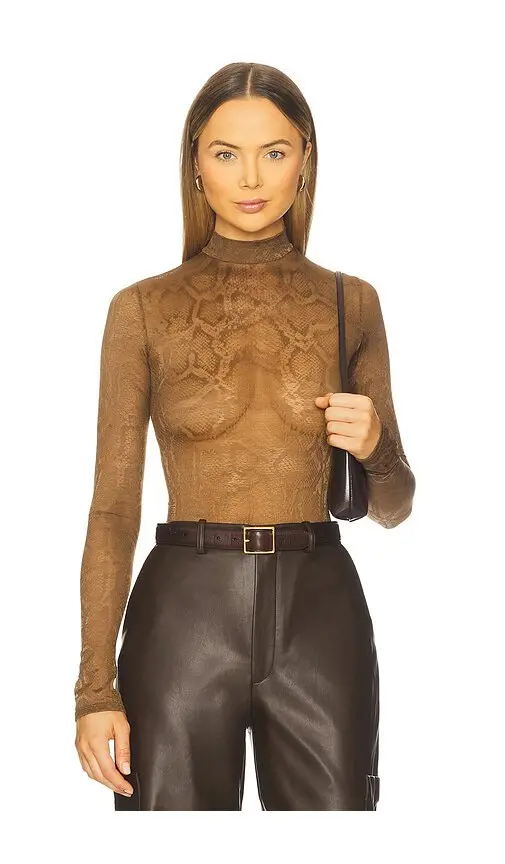 Lapointe Snake Lace Mock Neck Bodysuit - Brown