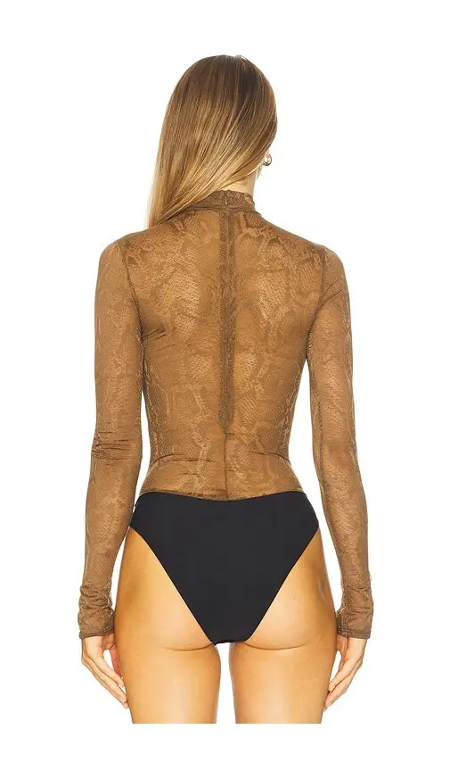Lapointe Snake Lace Mock Neck Bodysuit - Brown