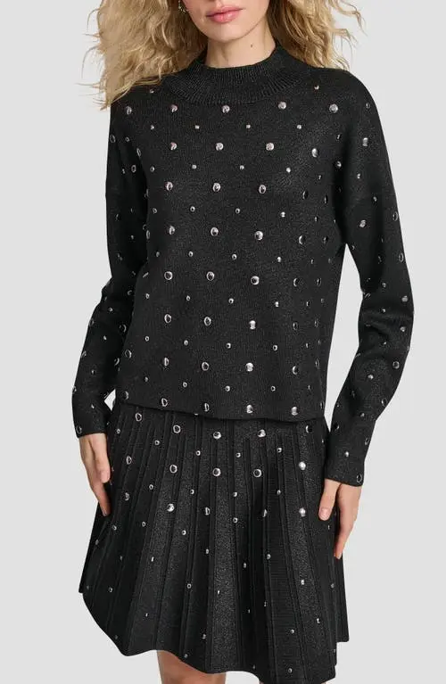 Dkny Studded Metallic Mock Neck Pullover