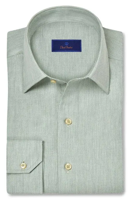 David Donahue Cotton & Cashmere Solid Sport Shirt - Sage