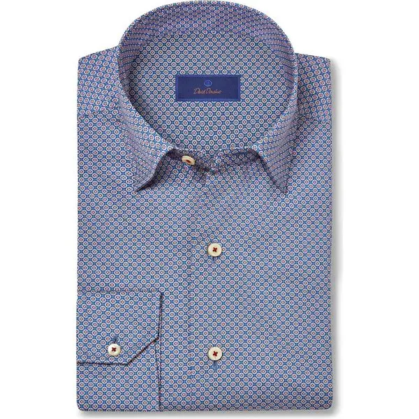 David Donahue Geometric Print Sport Shirt - Blue