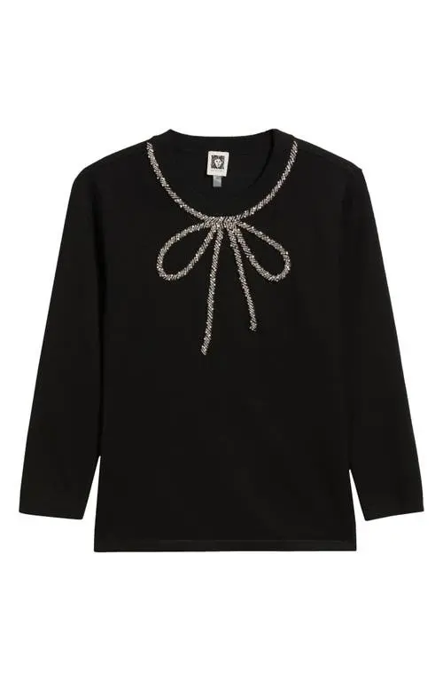 Anne Klein Bow Embellished Crewneck Sweater