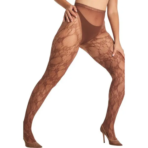 SAVAGE X FENTY Lace Floral Sheer Tights - Brown Sugar Nude