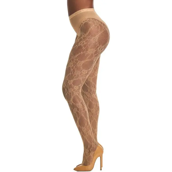 SAVAGE X FENTY Lace Floral Sheer Tights - Sweet Latte Nude