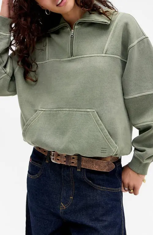 BDG URBAN OUTFITTERS Rib Yoke Quarter Zip Sweatshirt - Grey Green