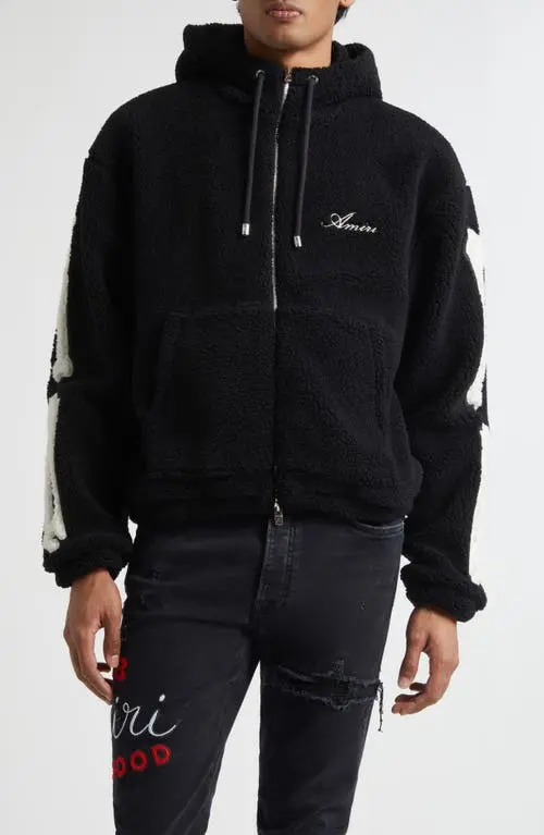 Amiri Bones Patch High Pile Fleece Full Zip Hoodie - Black