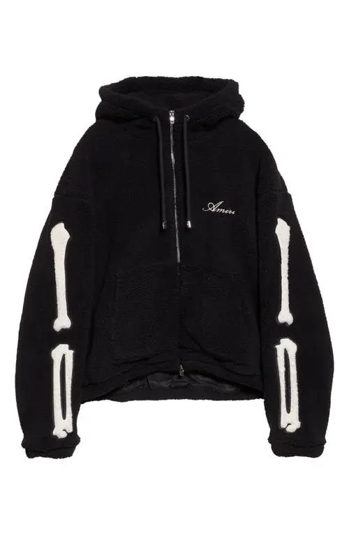 Amiri Bones Patch High Pile Fleece Full Zip Hoodie - Black