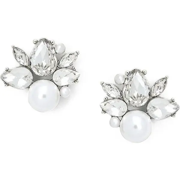 OLIVE & PIPER Fanned Floral Stud Earrings - Silver