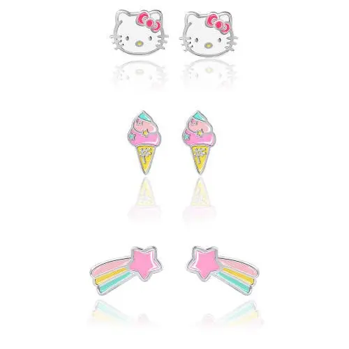 HELLO KITTY Silver Plated Stud Earrings Set