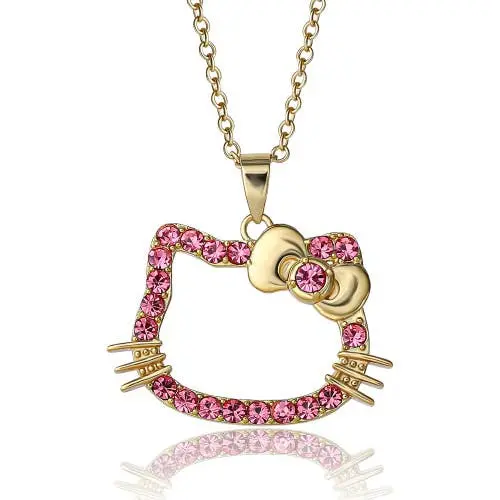 HELLO KITTY Outline Crystal Pendant - Gold/ Pink