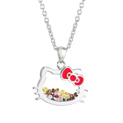 HELLO KITTY Silver Plated Shaker Pendant Necklace - Silver/ White/ Red