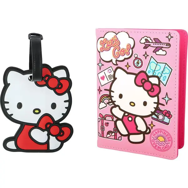 HELLO KITTY Passport Holder And Luggage Tag Set - Pink