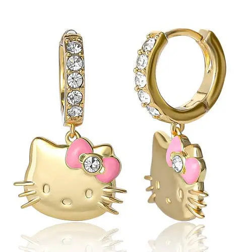 HELLO KITTY Pave Charm Hoop Earrings - Gold