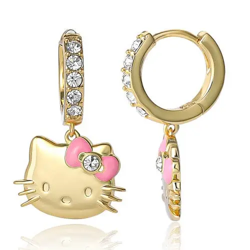 HELLO KITTY Pave Charm Hoop Earrings - Gold