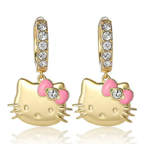 HELLO KITTY Pave Charm Hoop Earrings - Gold