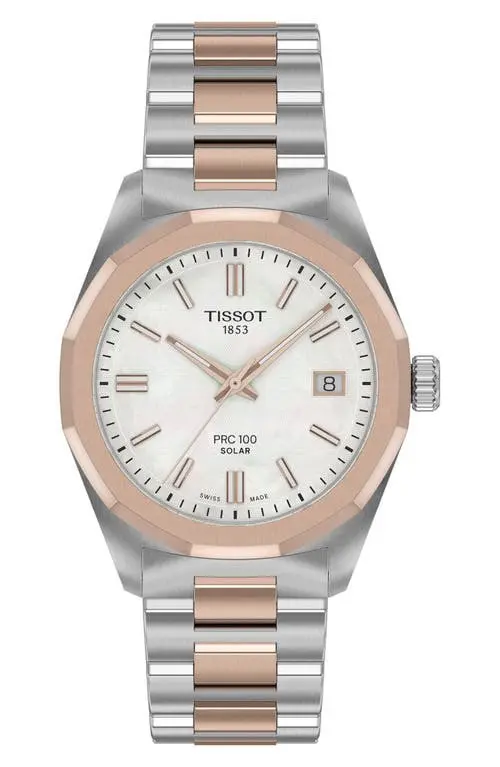 TISSOT Prc 100 Solar Quartz Bracelet Watch - White Mother Of Pearl