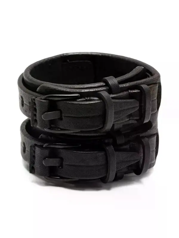 JULIUS Double-belt Leather Bracelet - Black