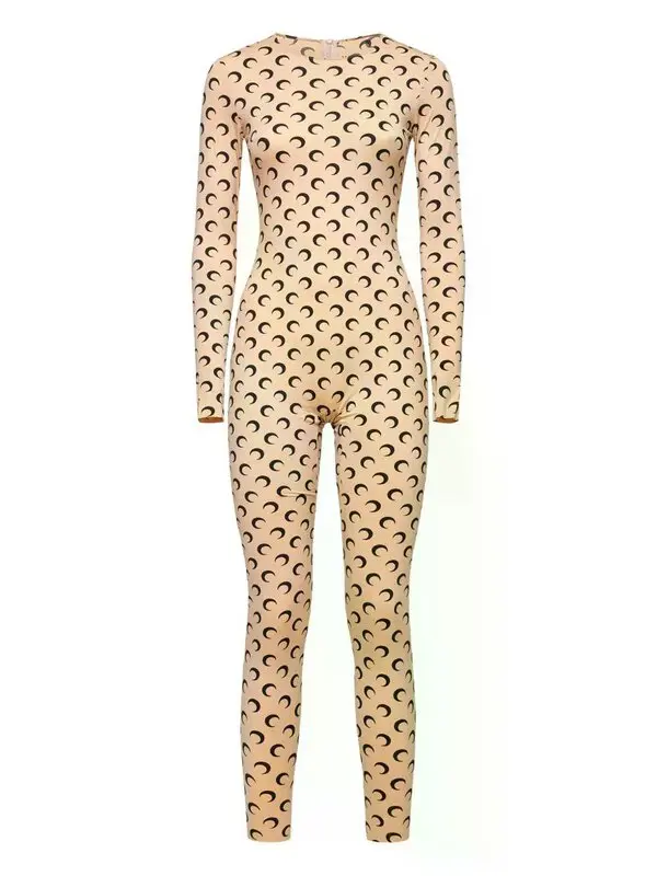 MARINE SERRE Moon-print Long-sleeve Catsuit - Neutrals