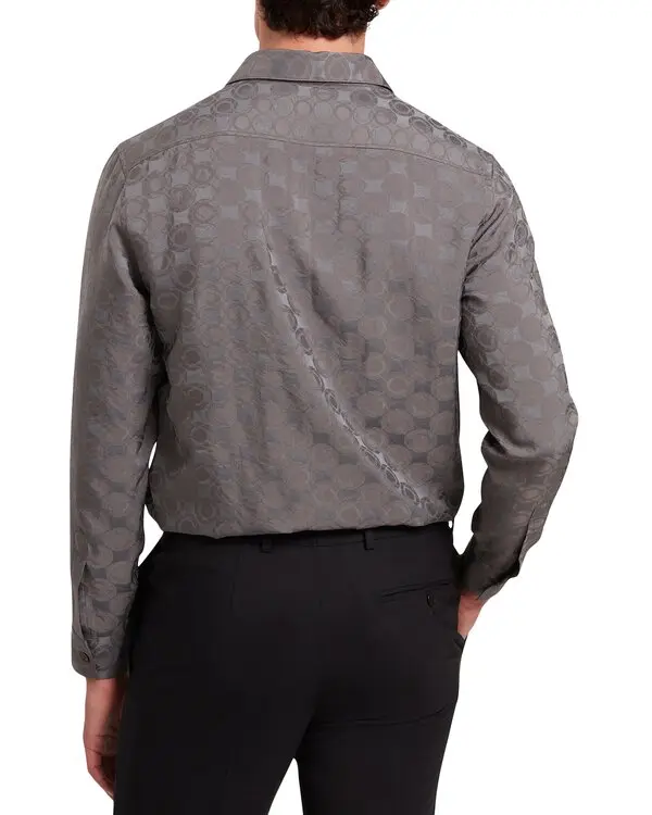 Ted Baker London Farax Textured Geometric Jacquard Button Down Shirt - Navy/grey