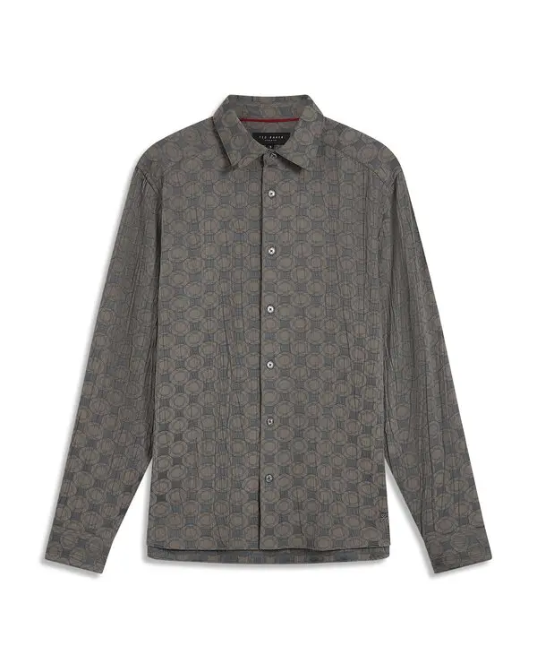 Ted Baker London Farax Textured Geometric Jacquard Button Down Shirt - Navy/grey