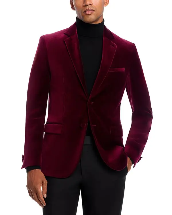 Hugo Arti Slim Fit Velvet Dinner Jacket - Dark Red