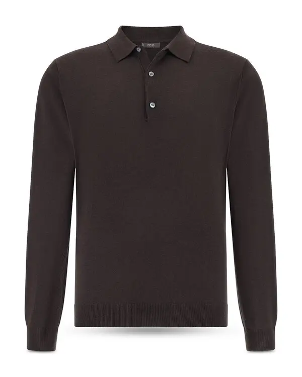 Boggi Milano Extrafine Merino Wool Long Sleeve Knitted Polo Shirt